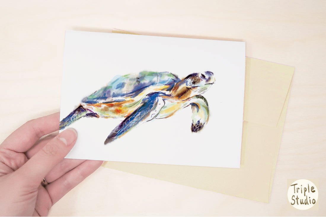 Colorful Sea Turtle Watercolor Greeting Card: Dive into Artistic Bliss ...